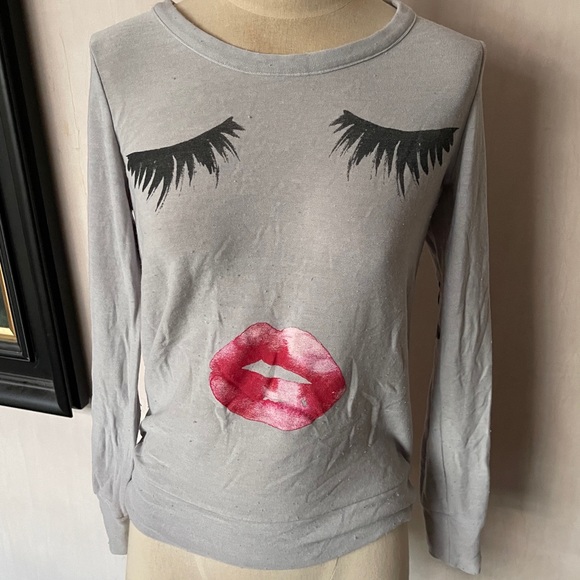 Chaser | Sweaters | Chaser Eyelashes Lips Makeup Sweater Top | Poshmark